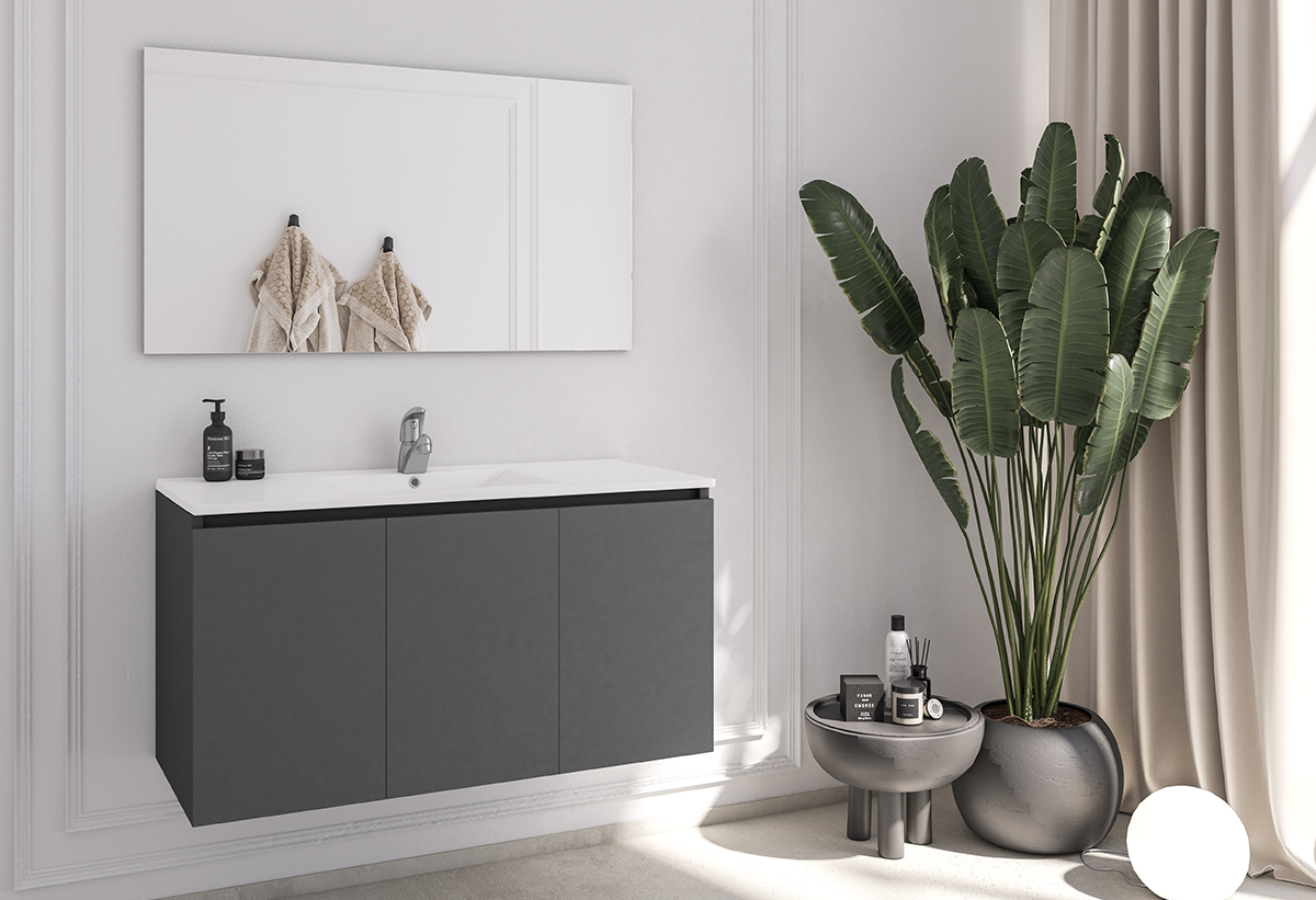 Έπιπλο Μπάνιου με Καθρέπτη Drop Peru 100cm Ανθρακί | Praktiker