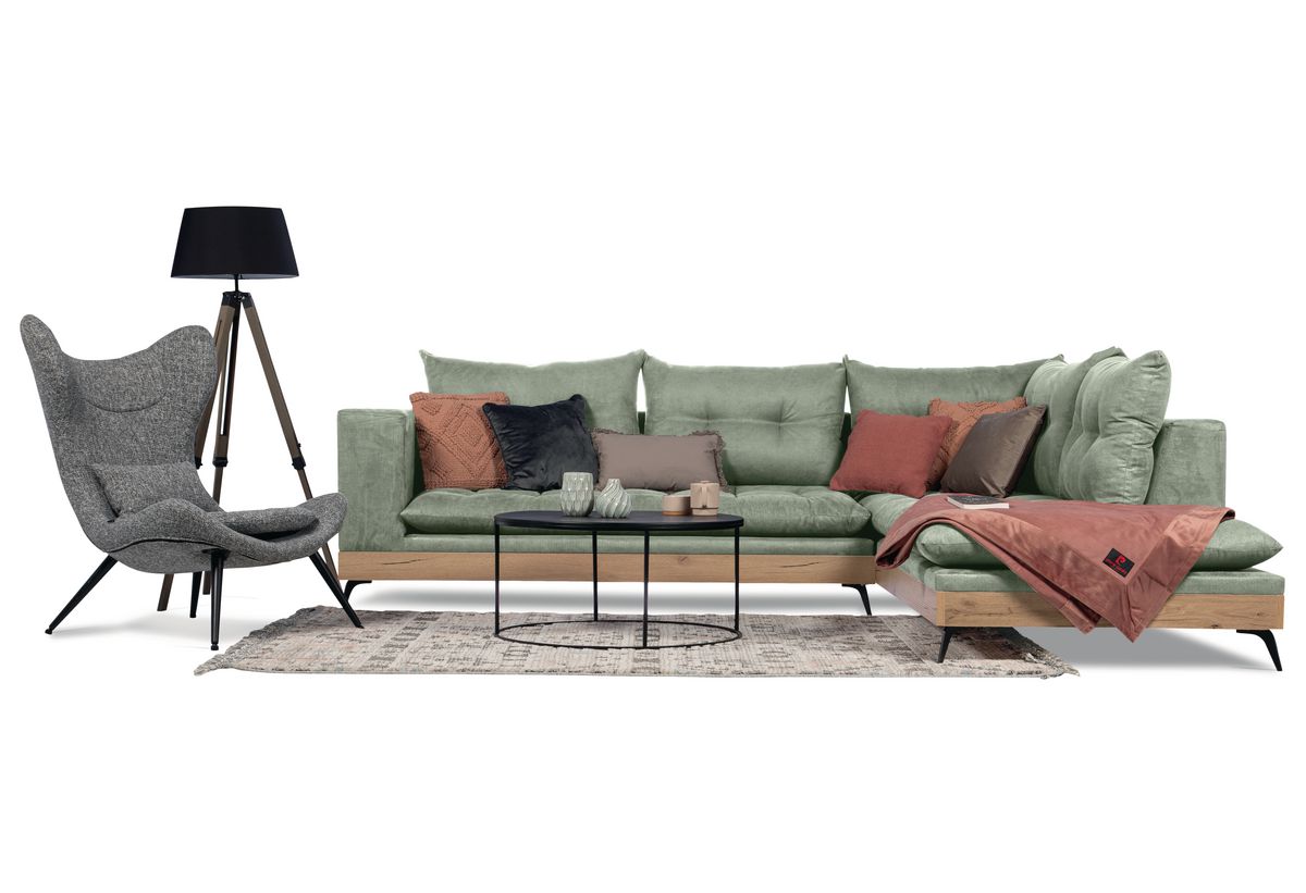 Καναπές Γωνιακός Interium Athens Δεξιά Γωνία Μέντα 290x240cm | Praktiker