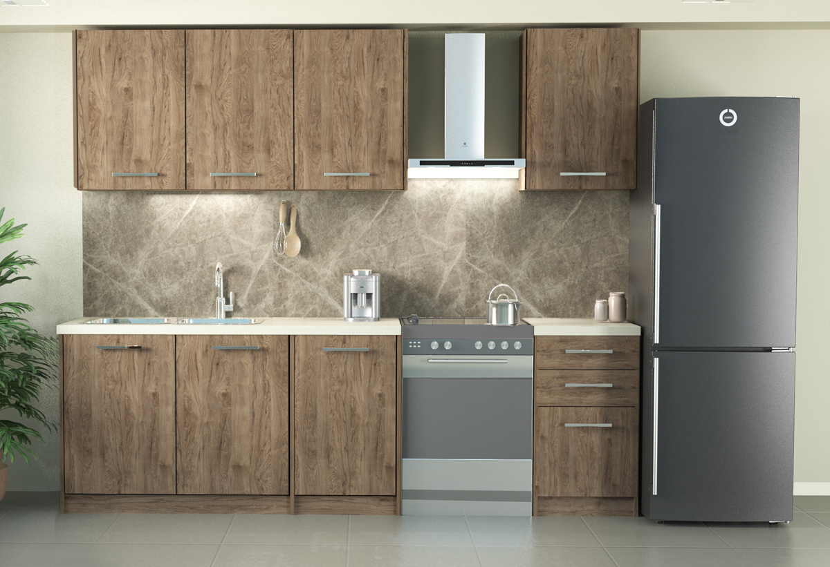 Έτοιμη Κουζίνα Kitwood Serena Καρυδιά Μ260xΠ60xΥ218cm με Πάγκο | Praktiker