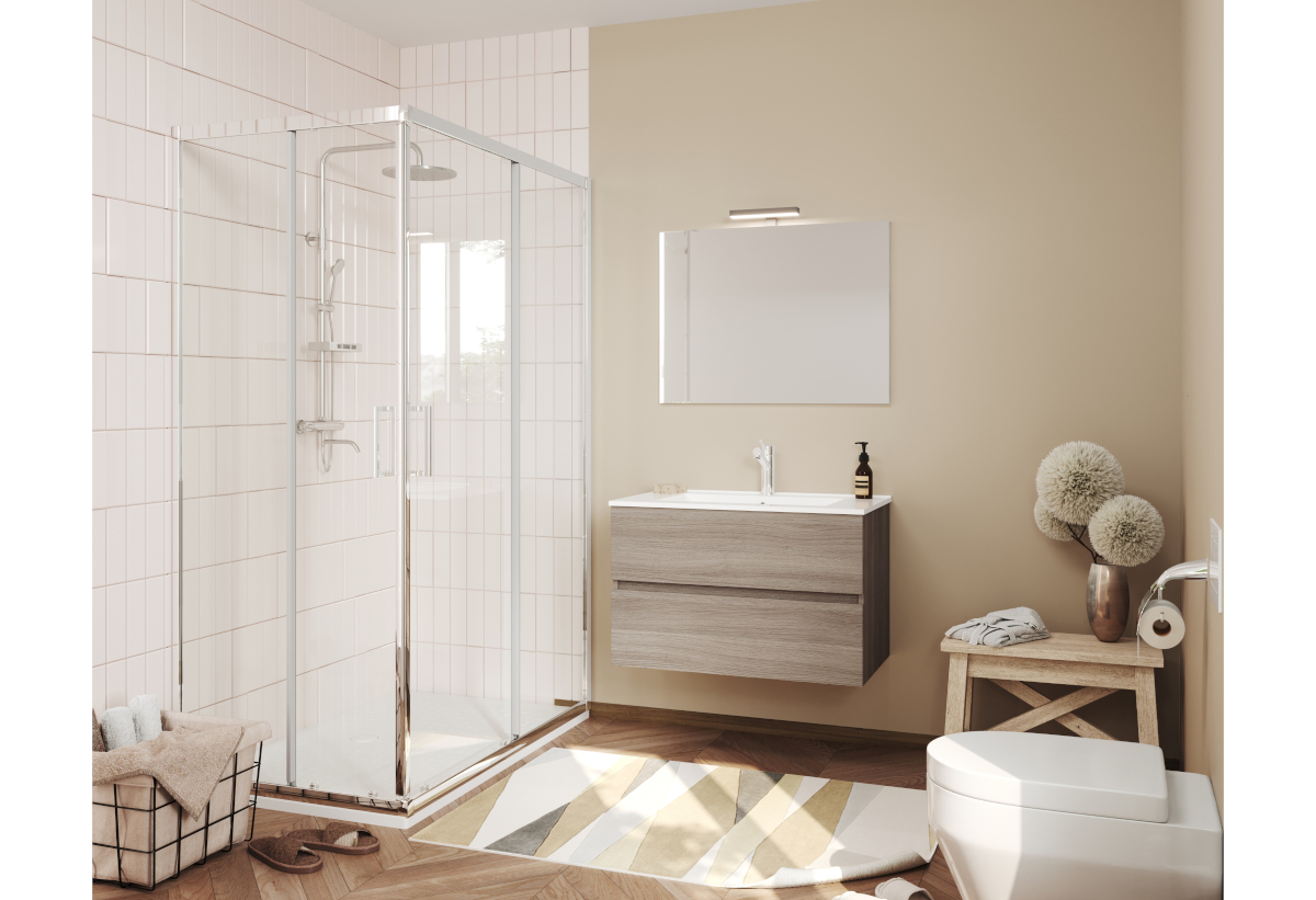 Έπιπλο Μπάνιου με Καθρέπτη Savini Due Easy Rovere 80cm Μπεζ | Praktiker