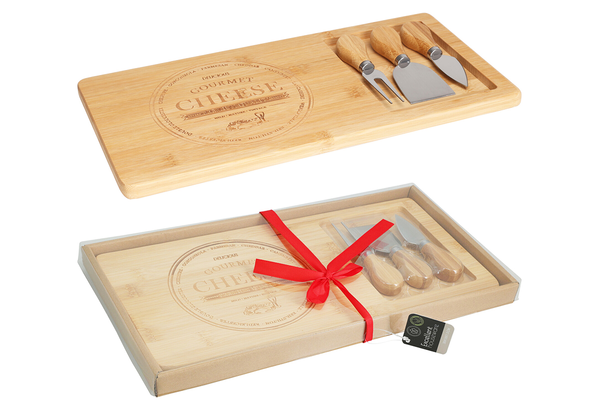Σετ Πλατώ Τυριών Bamboo 38x18.5cm με 3 Μαχαίρια | Praktiker